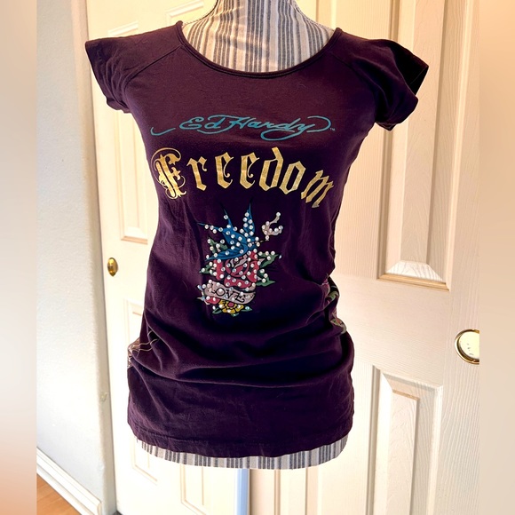 Ed Hardy | Tops | Vintage Purple Ed Hardy Freedom Tshirt Size Small ...